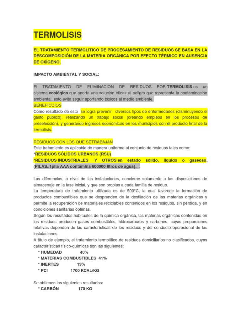 TERMOLISIS exposicion 1 | Combustibles | Incineración