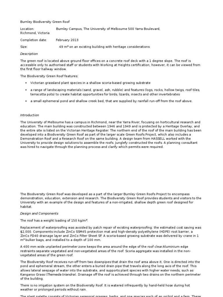 Burnley Biodiversity Green Roof: A Case Study in Creating Habitat on an ...