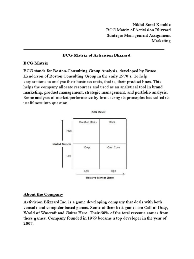 BCG Matrix of Activision Blizzard. BCG Matrix | PDF | Business | Beverages