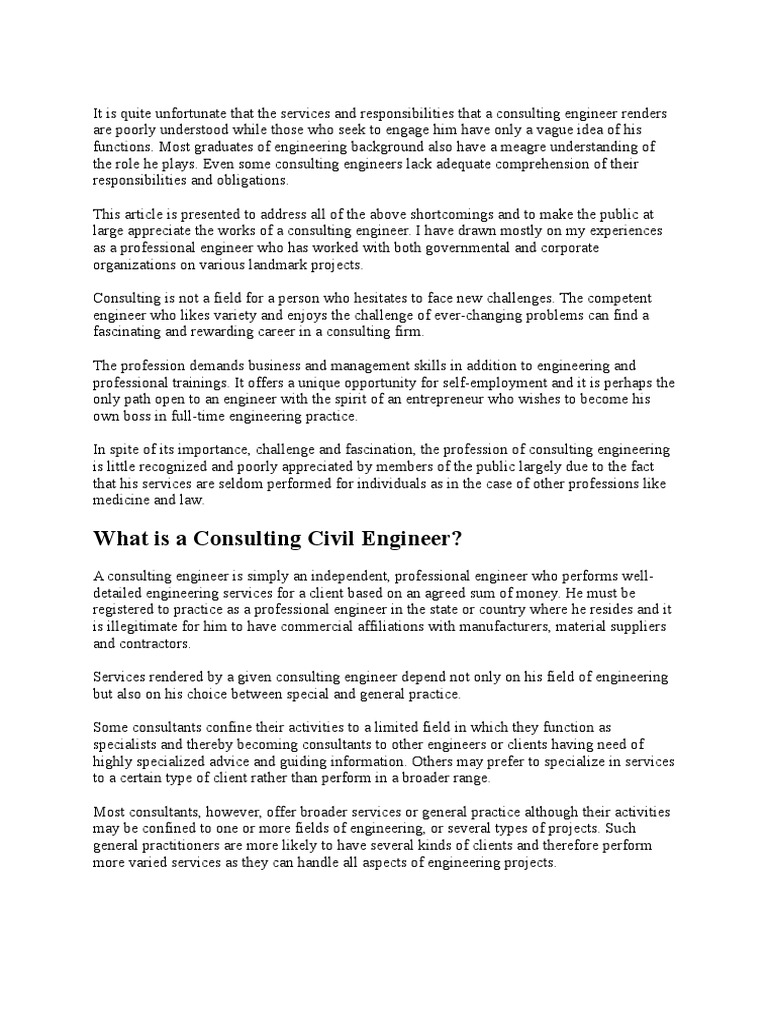 Roles and Responsibilities of A Consulting Civil Engineer | PDF ...