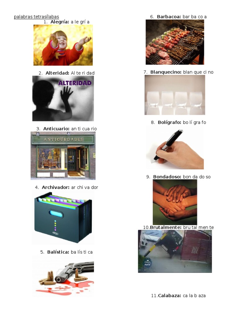 Ejemplos de palabras tetrasílabas | PDF