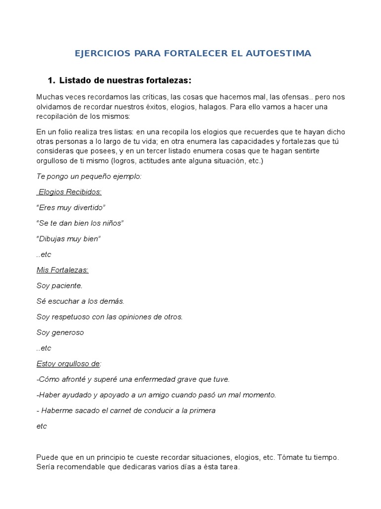 Ejercicios para Fortalecer El Autoestima | PDF | Autoestima | Sicología