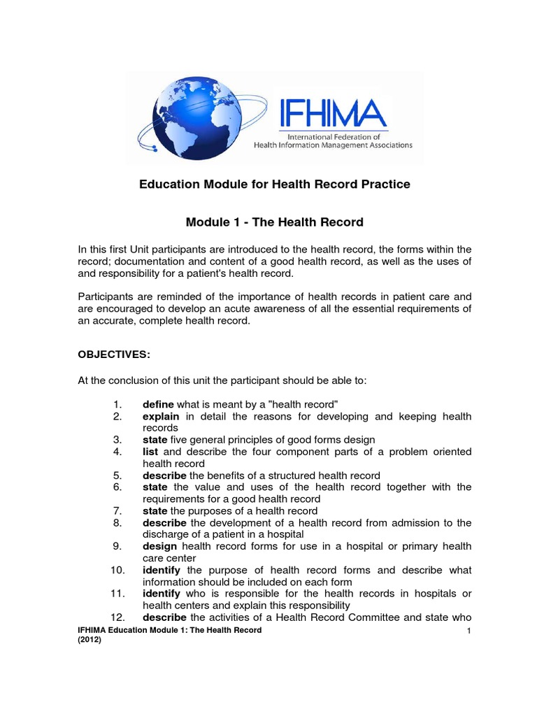 Module1the Health Record PDF | PDF | Medical Record | Patient