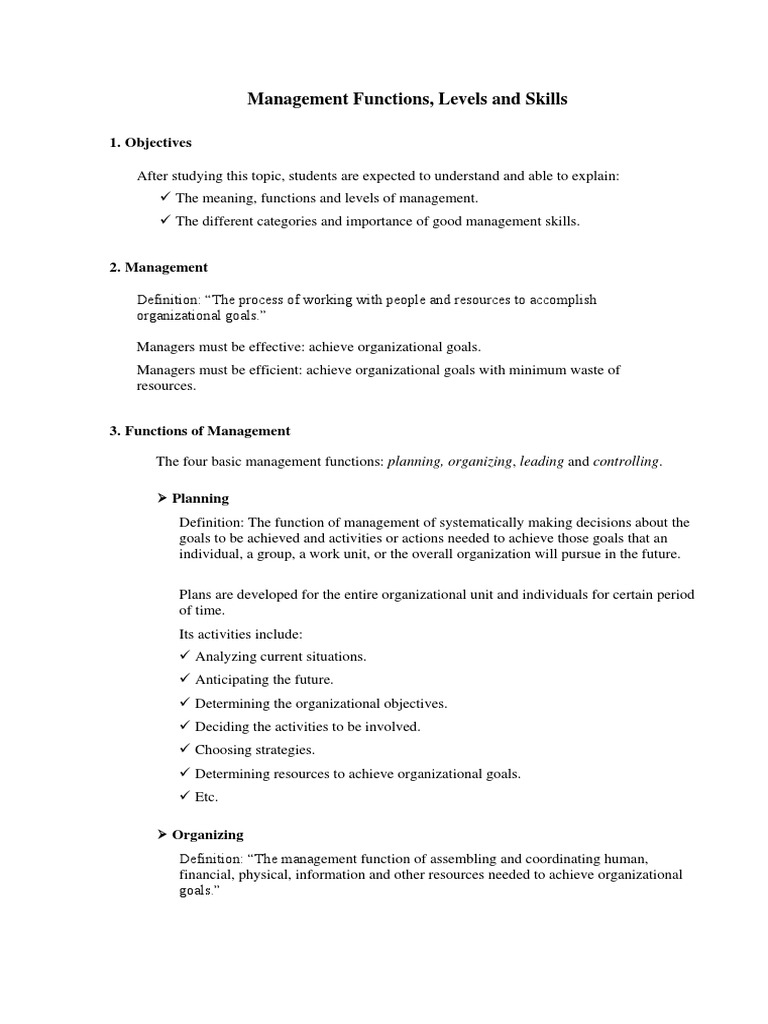 Management Functions and Levels Explained | PDF | Goal | Emergence