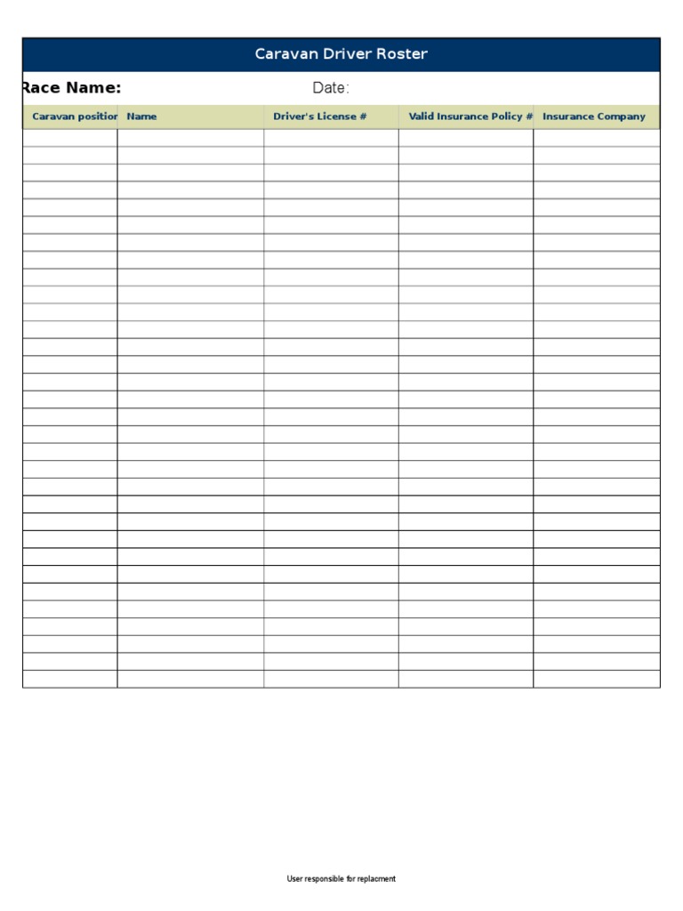 Caravan Driver Roster Template | PDF