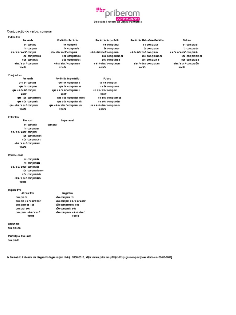 Conjugação do Verbo Comprar | PDF | Semiótica | Morfologia