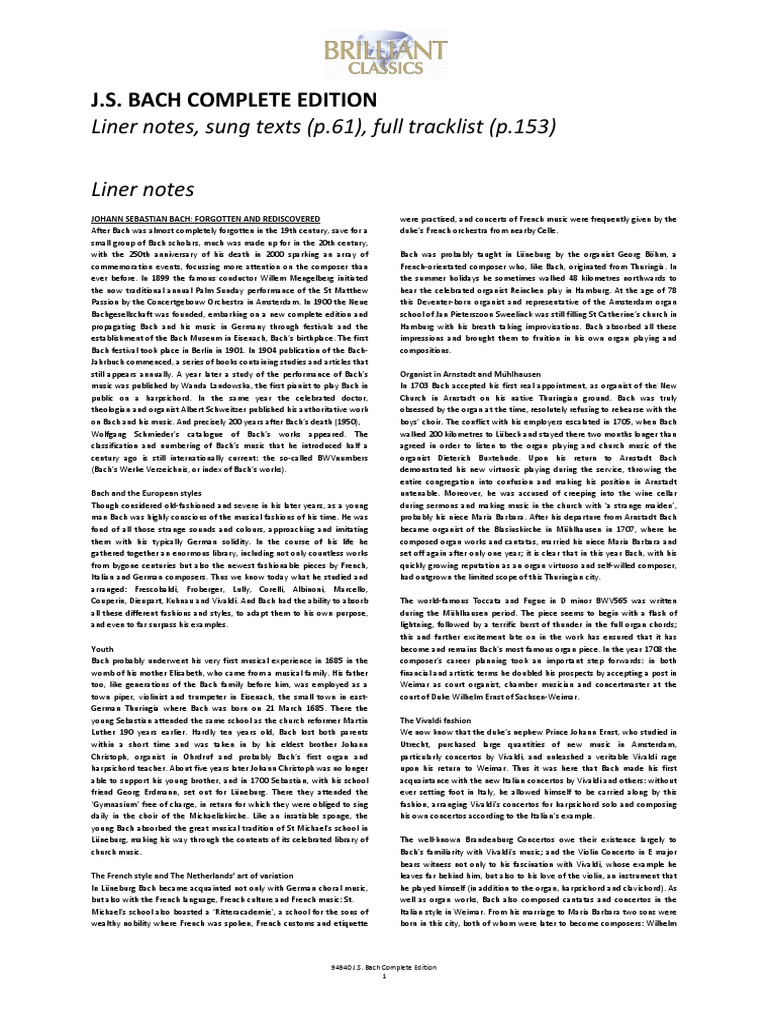 JS Bach Complete Edition Liner Notes Sung Text | PDF | Johann Sebastian ...