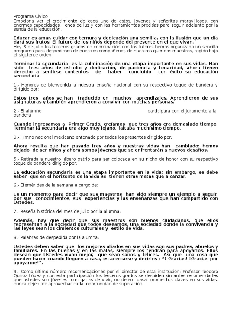 Programa de Despedida | PDF | Educación Secundaria | Escuelas