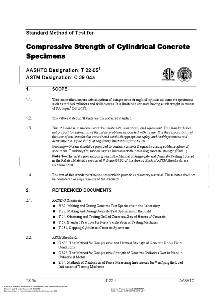 Astm C-39 Standard Test Method For Compressive Strength of Cylindrical ...