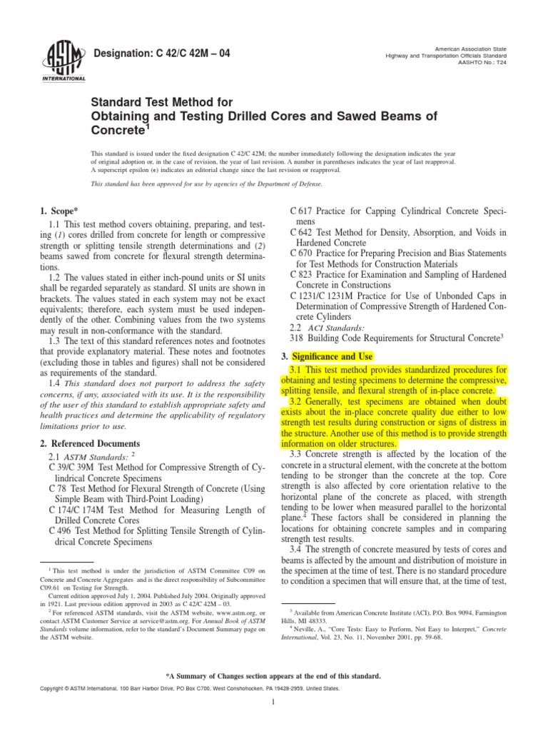 Astm C-42 | PDF | Strength Of Materials | Concrete