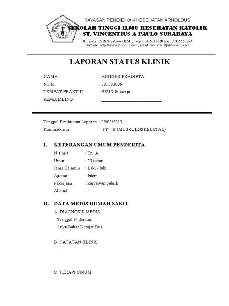 Status Klinis Fisioterapi Pada Luka Bakar | PDF