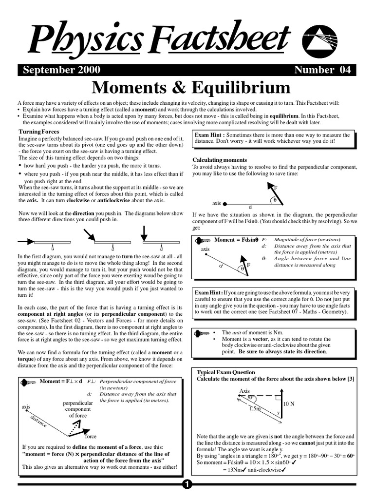 Moments & Equilibrium PDF | PDF