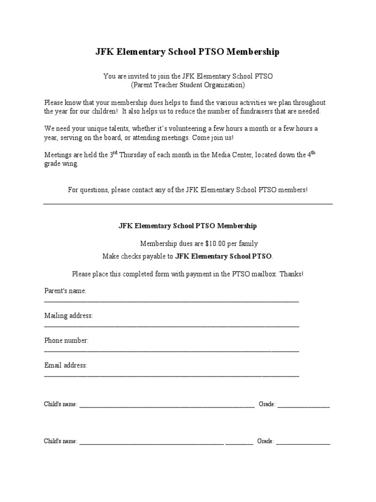 JFK Ptso Membership | PDF