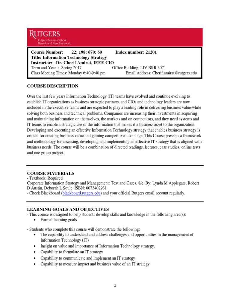 IT Strategy Course Syllabus | PDF | Strategic Management ...