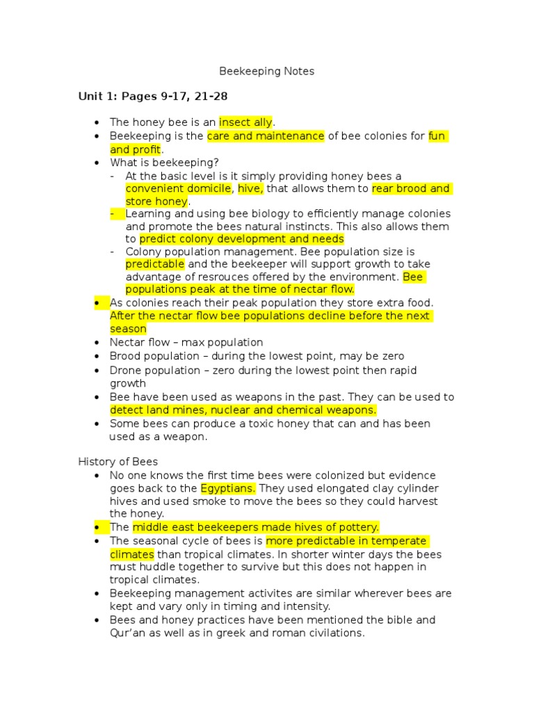 Beekeeping Notes- ENVS 3210- Apiculture- UofG | Honey Bee | Beekeeping
