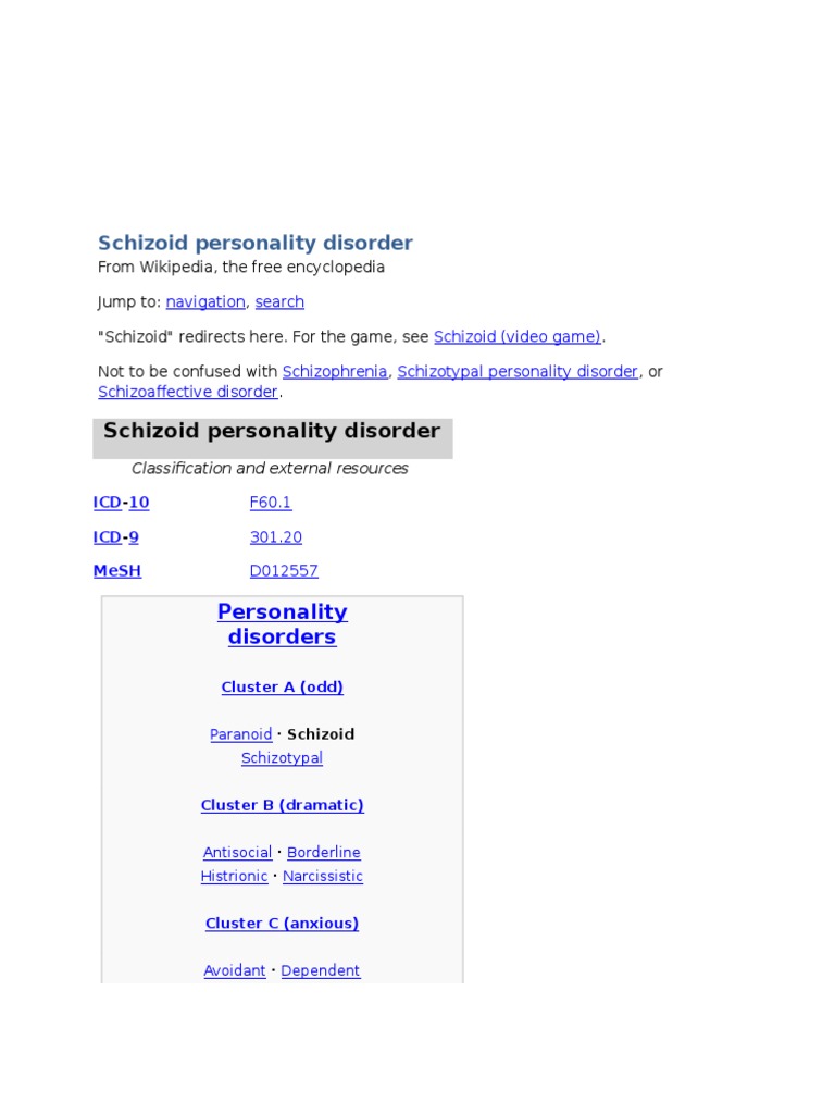 Schizoid Personality Disorder | PDF | Personality Disorder ...