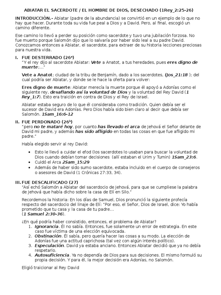 Abiatar El Sacerdote | PDF | David | Solomons