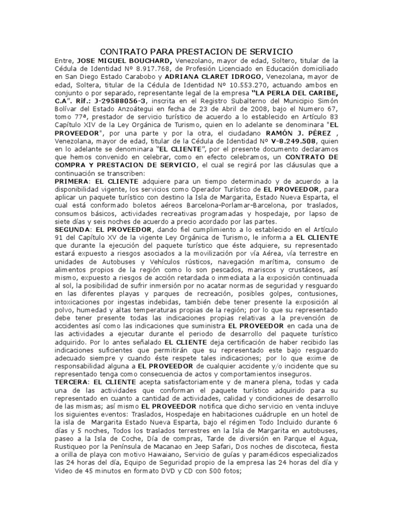 Contrato para Prestacion de Servicio Turistico | PDF | Turismo | Venezuela