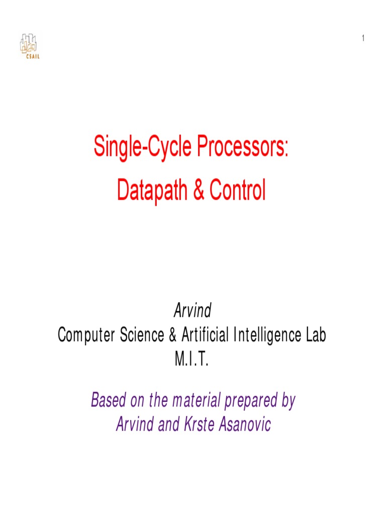 Single-Cycle Processors: Datapath & Control: Computer Science ...