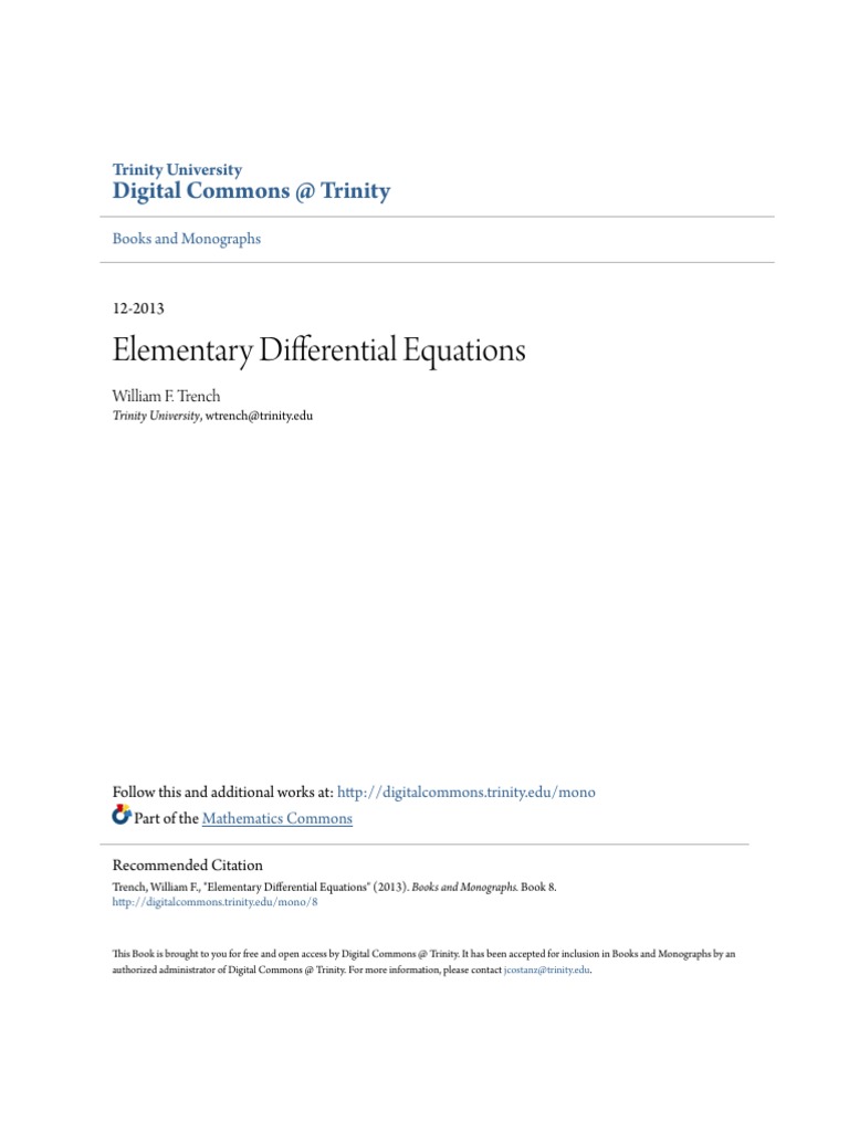 Elementary Differential Equations | Download Free PDF | Ordinary ...