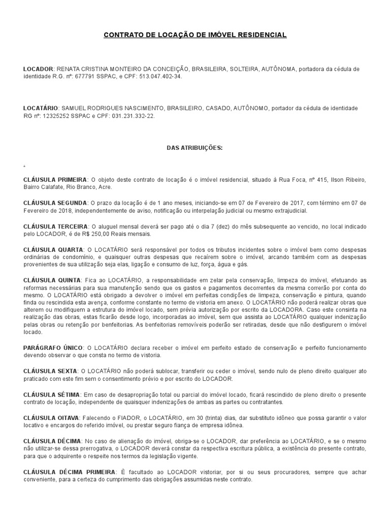 Modelo De Contrato De Locação De Imóvel Residencial Informação