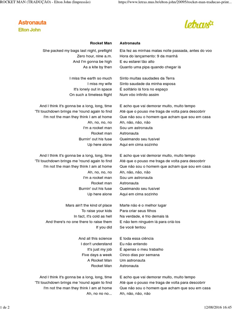 Letras - Elton John - Rocket Man (TRADUÇÃO) | PDF