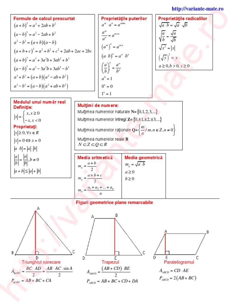Formule Matematice Prescurtate | PDF