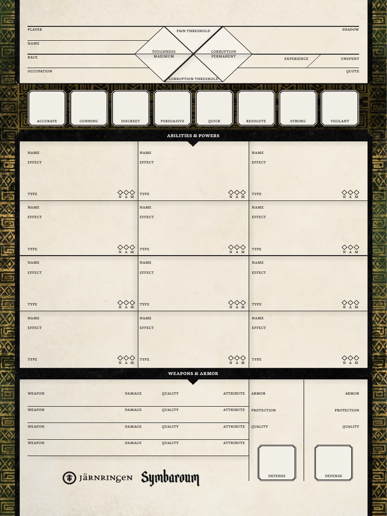 Symbaroum Character Sheet PDF | PDF | Role Playing Games | Gaming