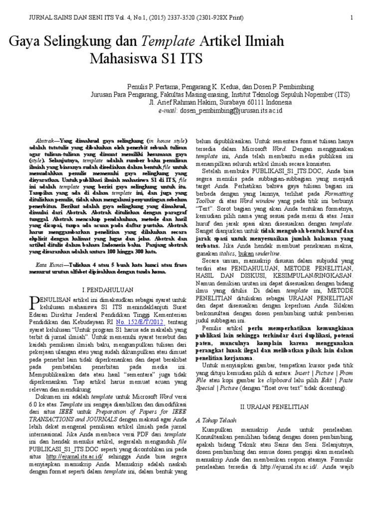 Pomits Gaya Selingkung Jurnal Sains Dan Seni | PDF