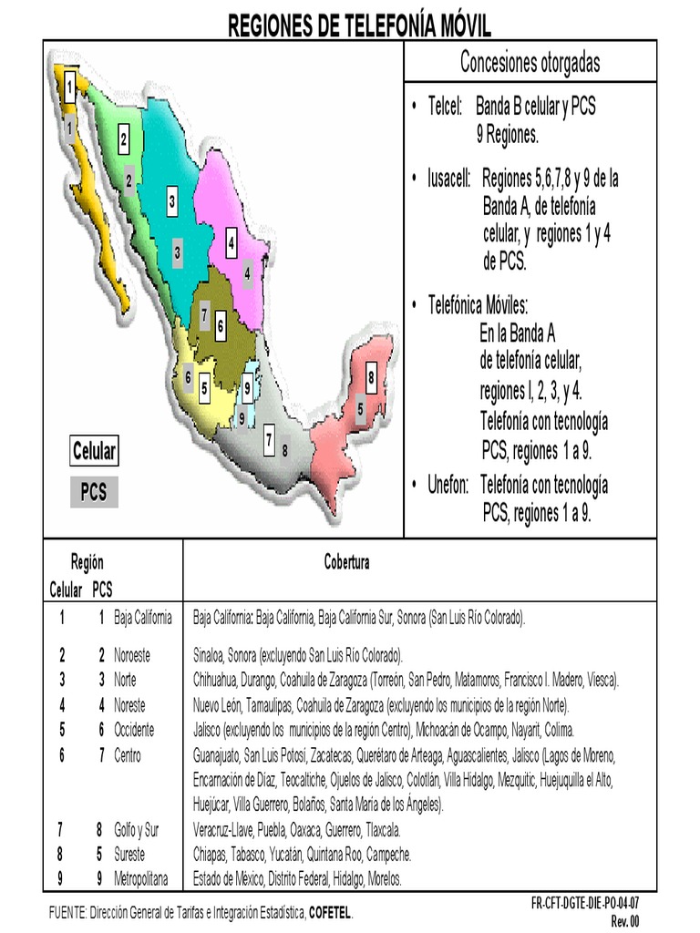 Regiones de Telefonía Móvil PDF | PDF | México | Telecomunicaciones