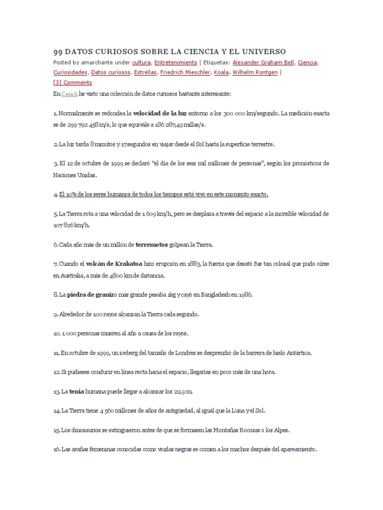 99 Curiosidades Científicas Impactantes | PDF | Tierra | Universo