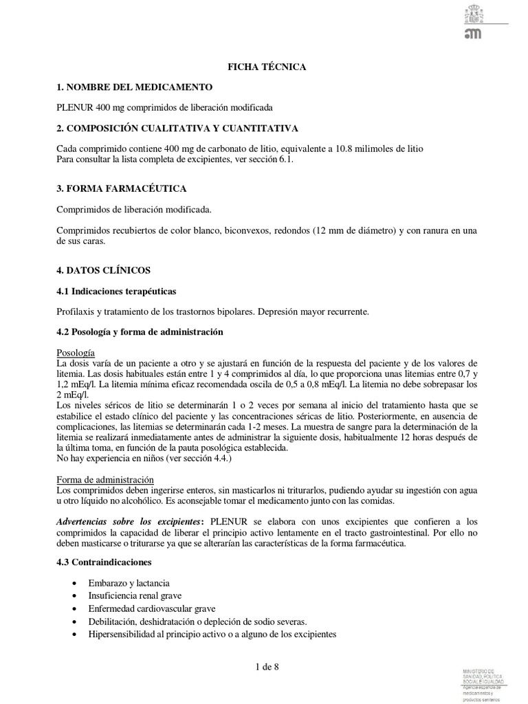 Plenur 400mg - Litio | PDF | Droga anti-inflamatoria libre de ...