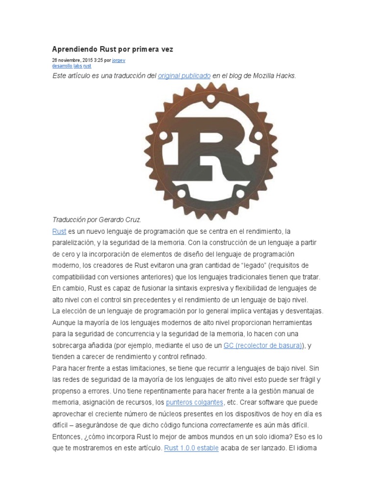 Aprendiendo Rust Por Primera Vez | PDF | Lenguaje de programación | Firefox Aprendiendo Rust Por Primera Vez | PDF | Lenguaje de programación | Firefox