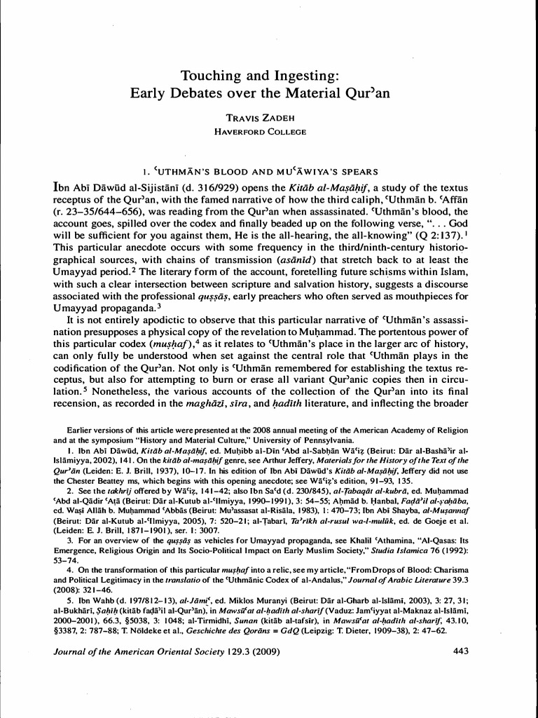 Travis Zadeh - Touching and Ingesting The Quran | PDF | Islamic ...