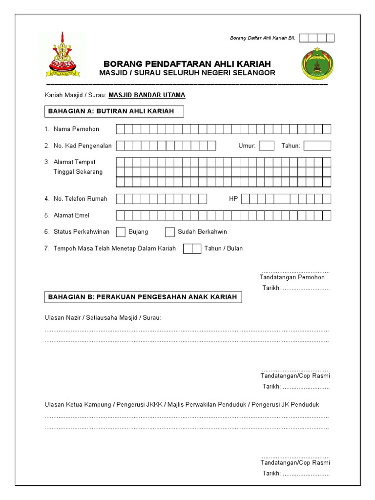 Borang Daftar Ahli Kariah Masjid Bu Pdf