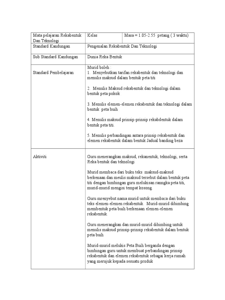 Contoh RBT RPH Minggu 1 | PDF