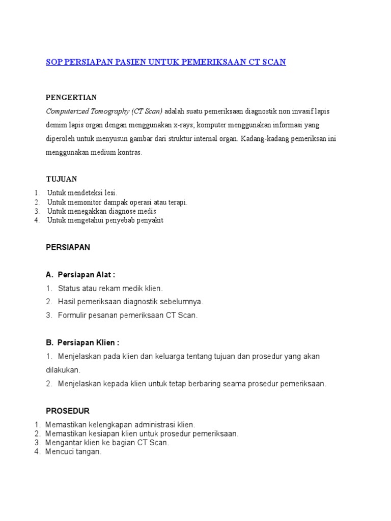 SOP Persiapan Pasien CT Scan | PDF