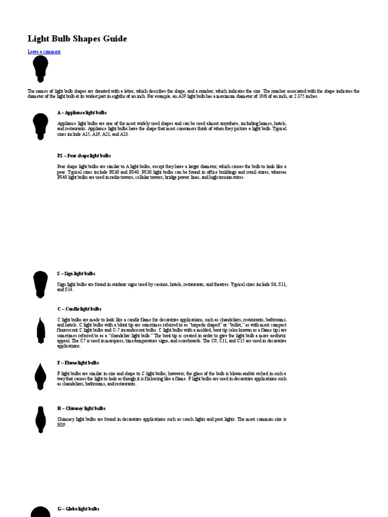 Light Bulb Shapes Guide | PDF | Fluorescent Lamp | Lighting