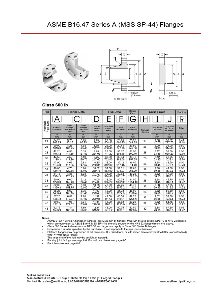 ANSI-ASME B16.47 Series A (MSS SP44) Weld Neck Flange 600lb PDF | PDF | Hydraulic Engineering ...