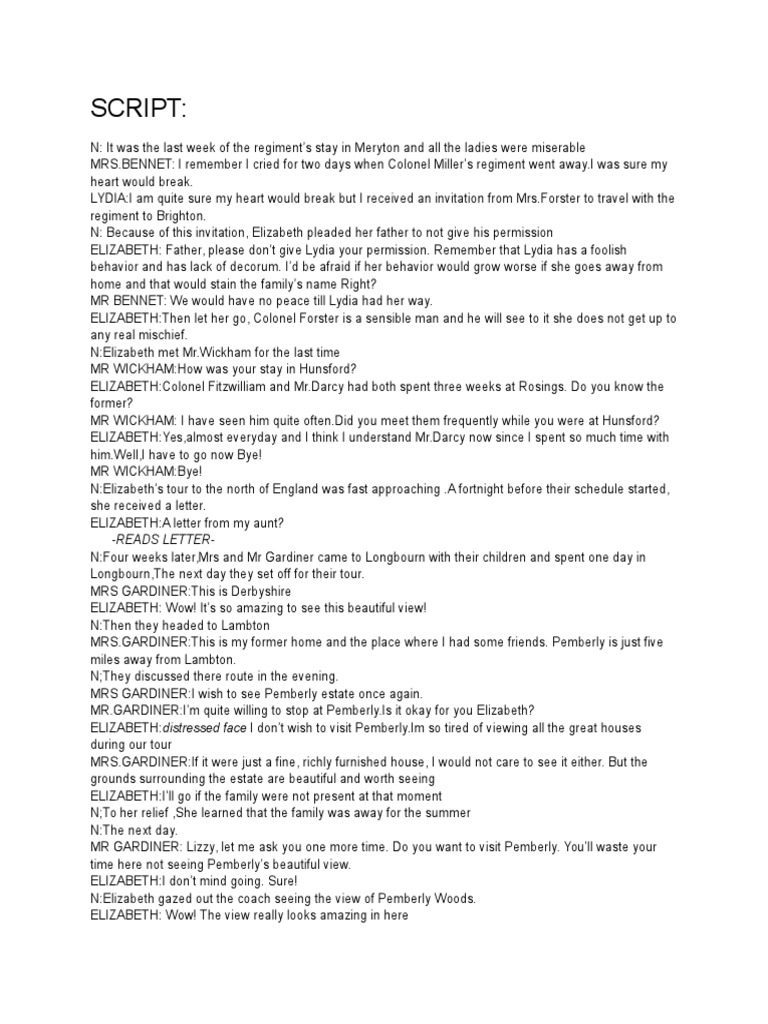 Script | PDF | Pride And Prejudice | Jane Austen