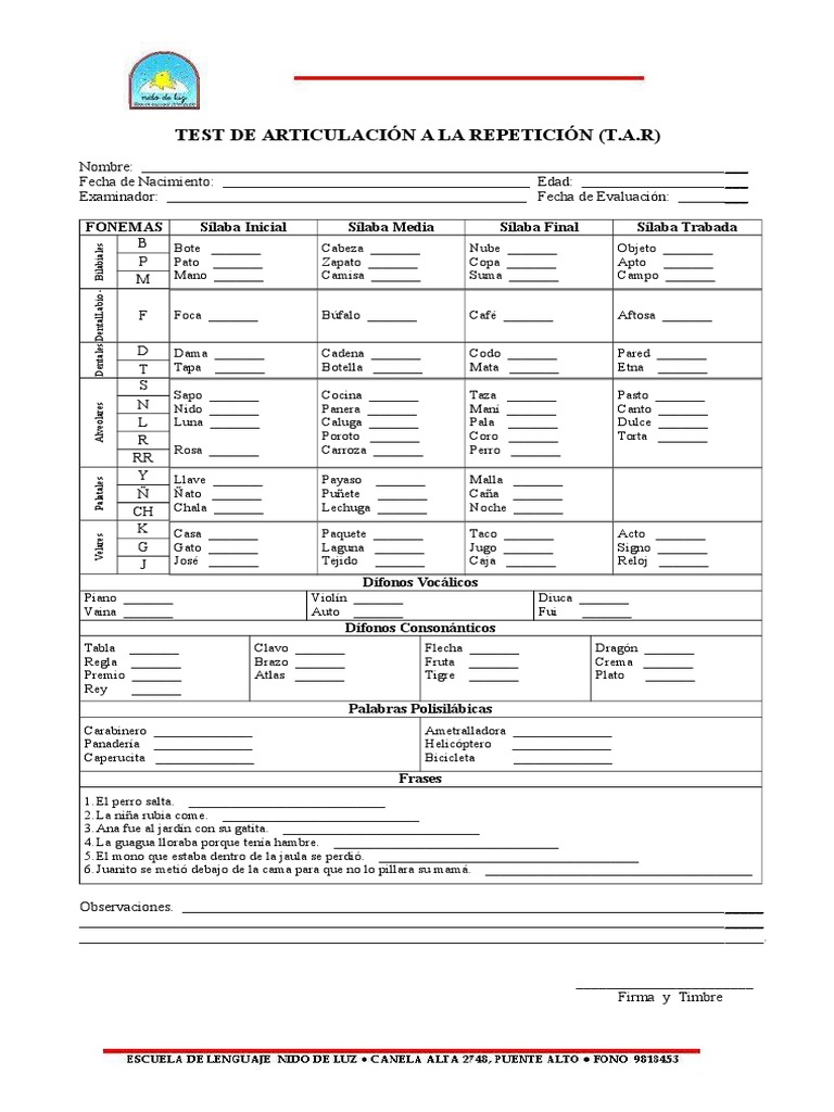 Test de Articulación a la Repetición | PDF | Fonología | Voz humana