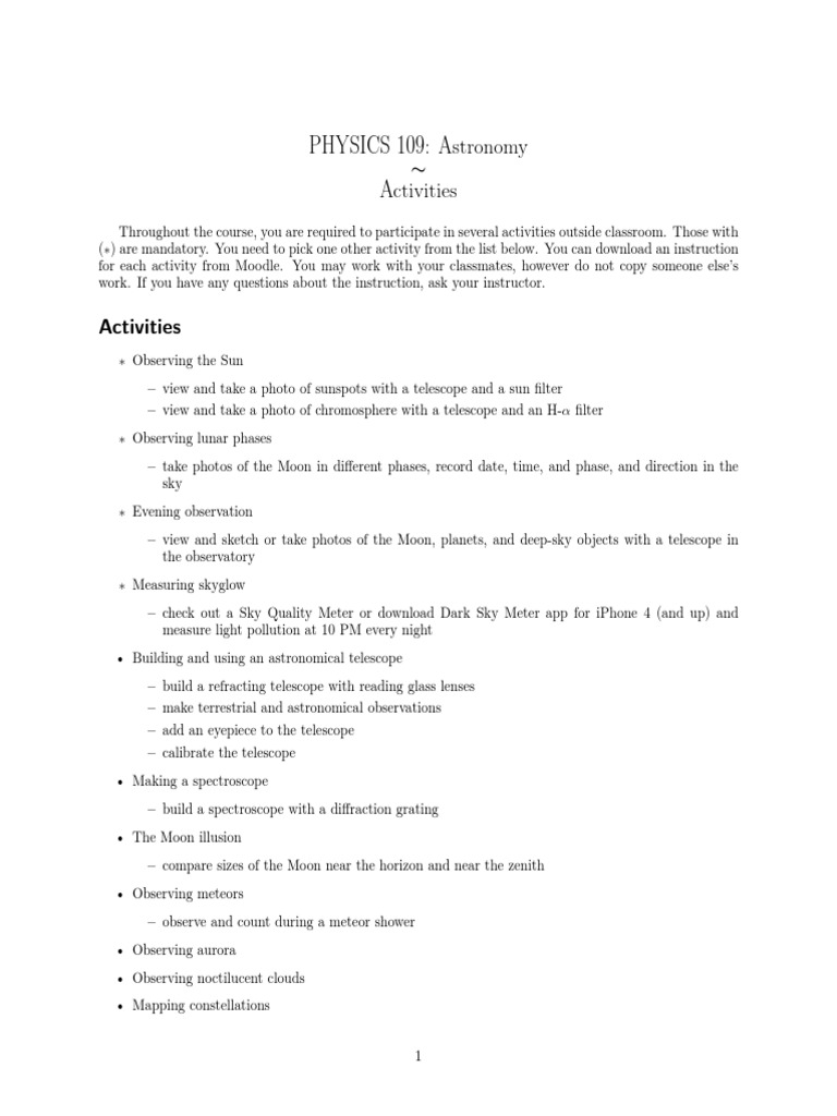 Astronomy Observations Sheet | PDF | Astronomy | Sky