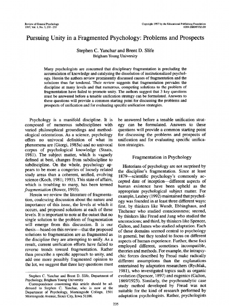 Persuing Unity Within Fragmented.... | PDF | Psychology | Theory