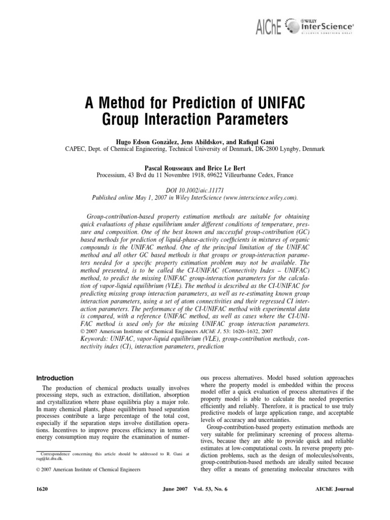 A Method For Prediction of UNIFAC Group Interaction Parameters | PDF ...