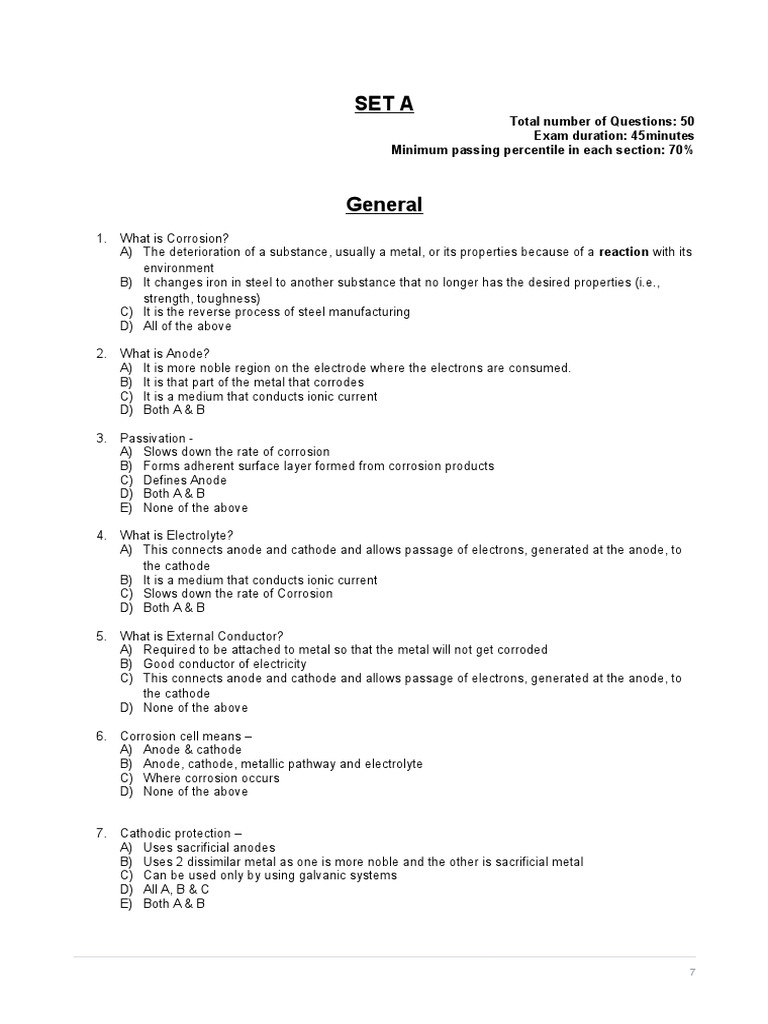 Coating Questions - SET A | PDF | Anode | Corrosion