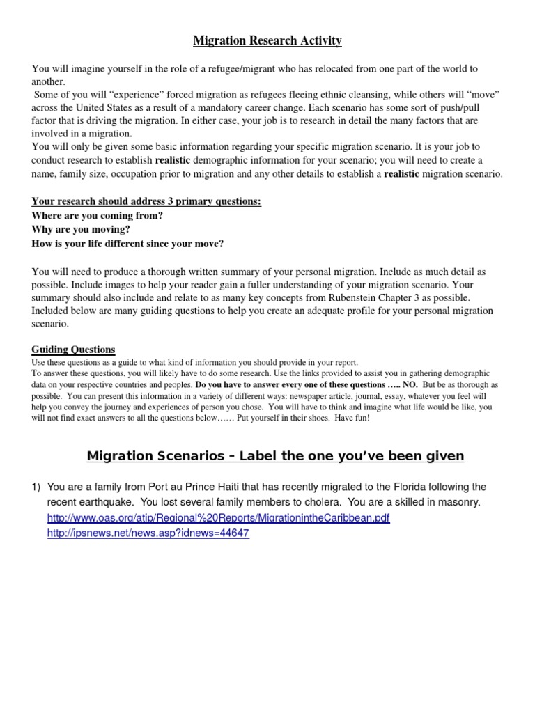 2017 APHG Migration Research Activity | PDF | Human Migration | Society