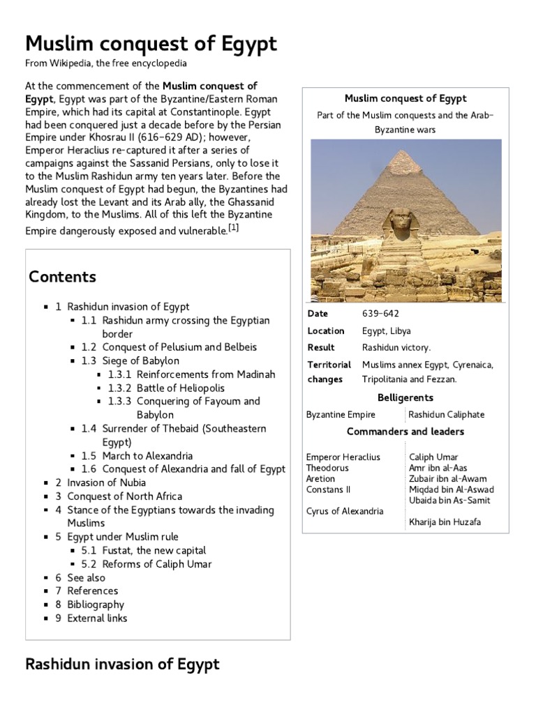 Muslim Conquest of Egypt - Wikipedia | North Africa | Middle East