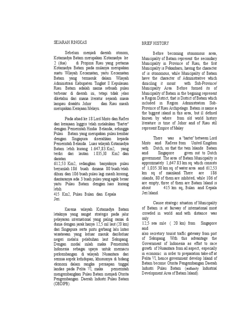 Batam Dalam Angka Tahun 2008 | PDF