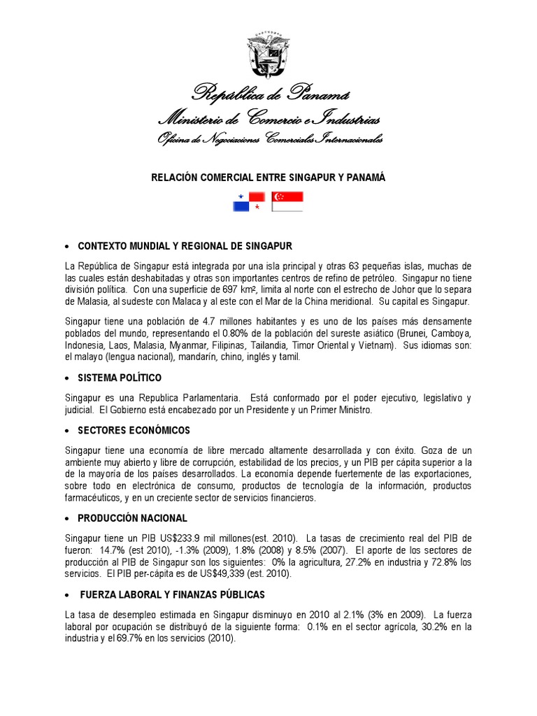 Informe Comercial TLC Panamá y Singapur | Singapur | Malasia