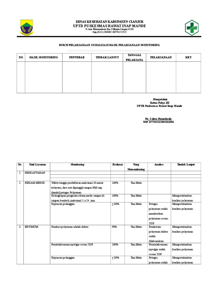 9.1.1.4 Bukti Monitoring Evaluasi Analisi Dan Tindak Lanjut Pengukuran Mutu Layanan | PDF